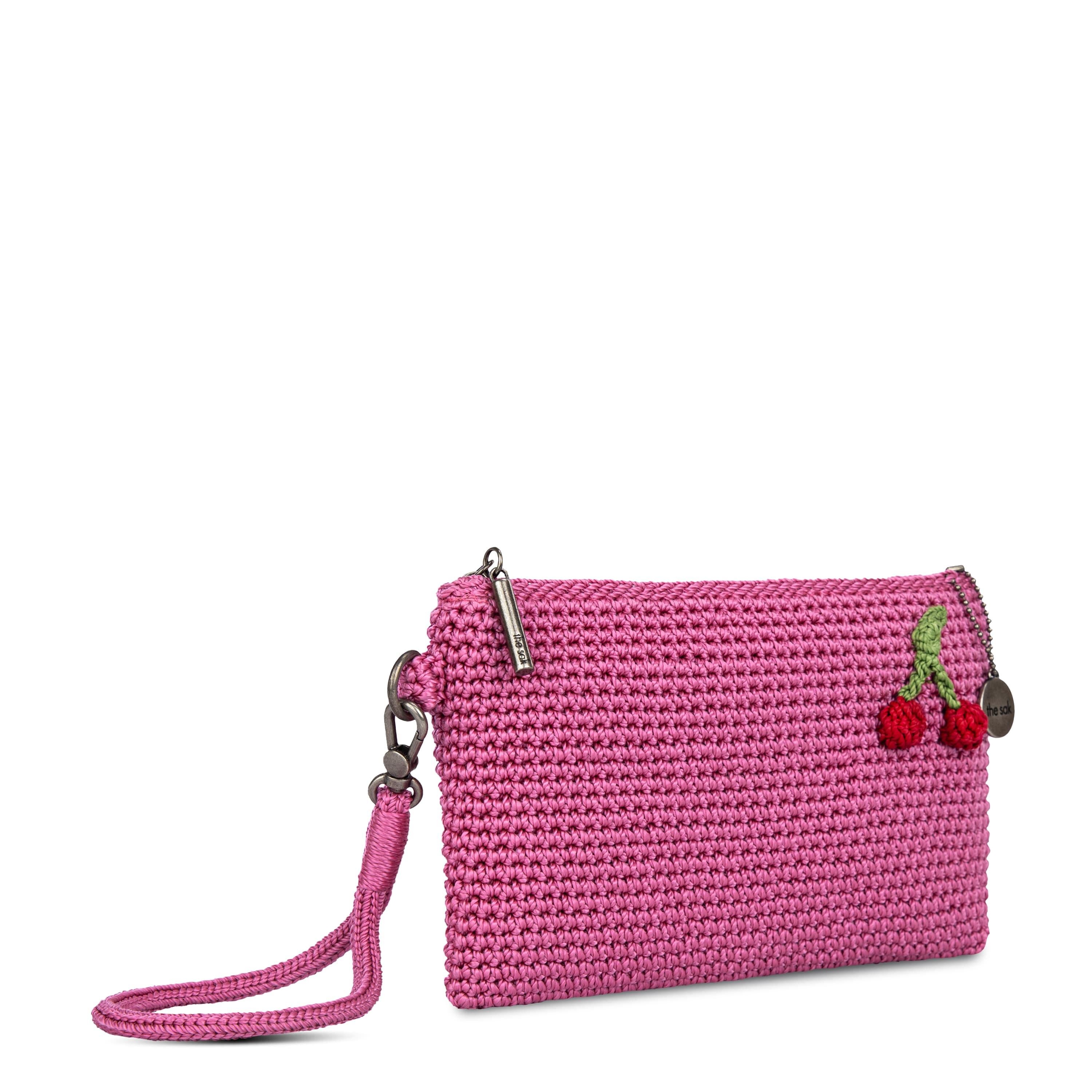 Vita Wristlet - Hand Crochet - Pink Cherries – The Sak